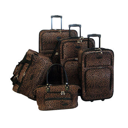 American Flyer AnimalÂ Print 5 Piece Spinner Luggage Set - Dark Brown