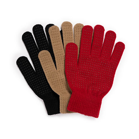 Muk Luks Womens 3 Pair Pack of Gloves  Red/Grey/Black  One Size - Lumberjack