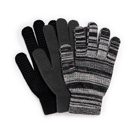 Muk Luks Womens 3 Pair Pack of Gloves  Red/Grey/Black  One Size - Ebony/ivory