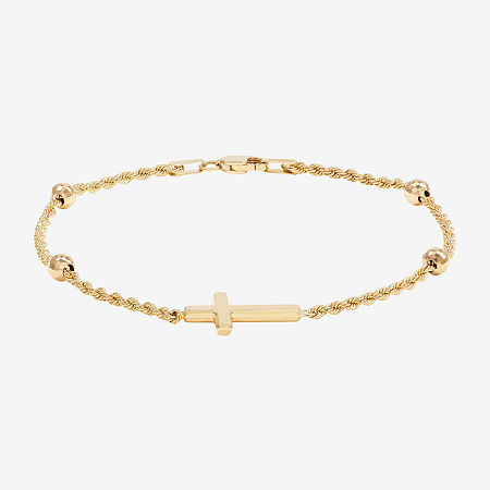 Click here for Womens 10K Gold Hollow Cross 7.5 Inch Link Bracele... prices