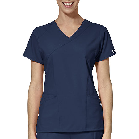 Click here for Wink Womens W123 Mock Wrap Scrub Top - Navy prices