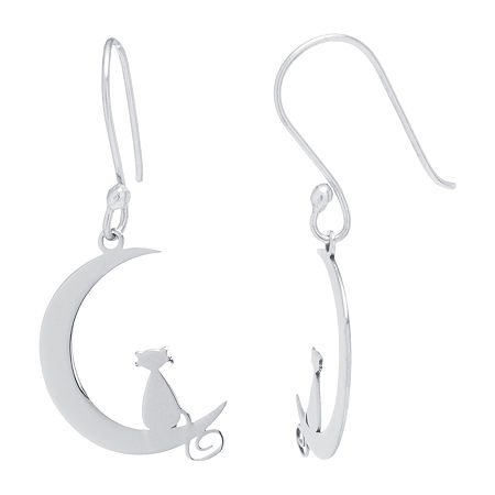 Click here for Sterling Silver Laser Cut Cat & Moon Drop Earrings prices