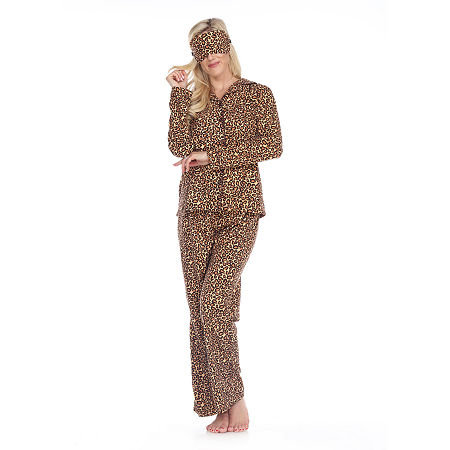 White Mark 3-Piece Cozy Pajama Set - Brown Cheetah