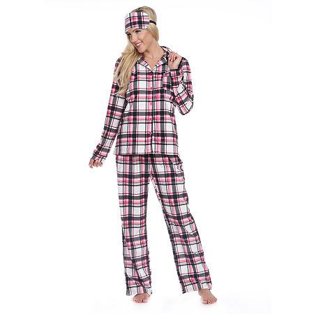 Womens White Mark 3pc. Pink Plaid Pajama Set