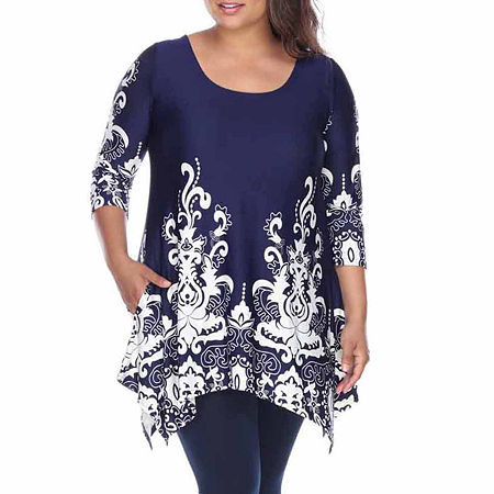 Click here for Plus Size White Mark Scroll Print Border Tunic prices