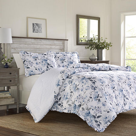 Laura Ashley Chloe Cottage 3-Pc. Comforter Set  Full/Queen - Open Blue