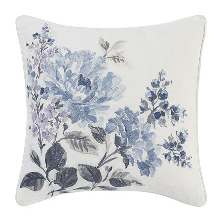 Laura Ashley Chloe Cottage Embroidered Decorative Pillow  16 x 16 - Open Blue
