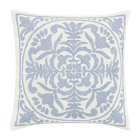 Laura Ashley Mila Embroidered Medallion Decorative Pillow  18 x 18 - Blue