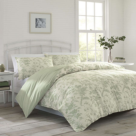 Laura Ashley Natalie Cotton Reversible 3-Pc. Duvet Cover Set  King - Green