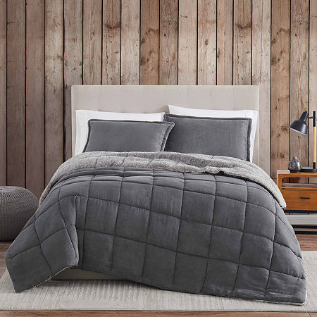 Eddie Bauer Sherwood Reversible Micro-suede Sherpa Comforter Set  Full/Queen - Grey