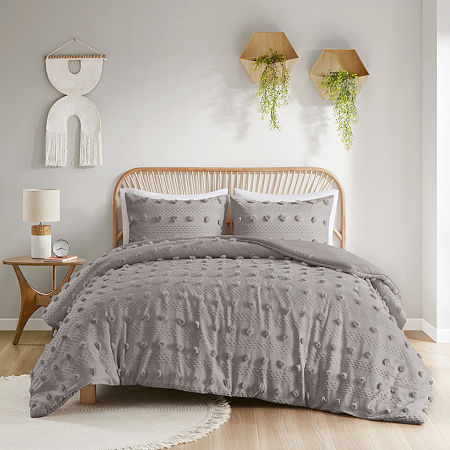 Intelligent Design Lucy Clip Jacquard 3-Piece Duvet Cover Set  Full/Queen - Grey