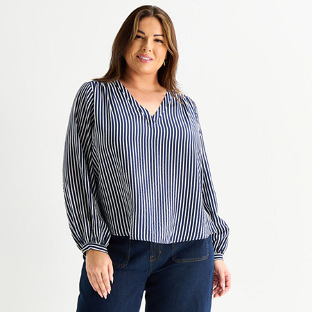 Click here for Liz Claiborne Womens Plus V Neck Long Sleeve Blous... prices