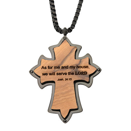 Click here for Mens Stainless Steel Joshua 24:15 Cross Pendant Ne... prices