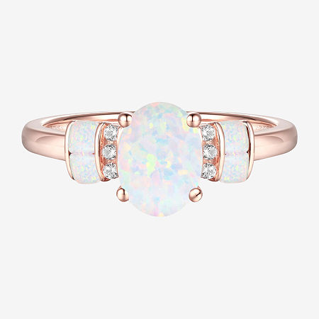 Click here for Womens Lab Created White Opal 14K Rose Gold Over S... prices