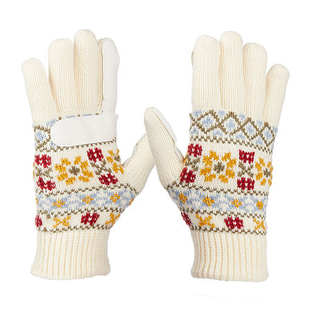 Isotoner Womens Nordic Fairisle Water Repellent Knit Gloves - Ivory