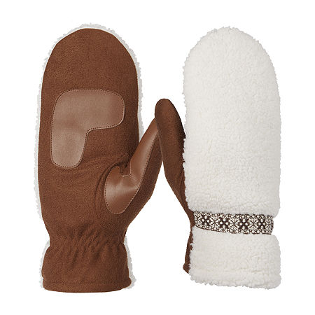 Isotoner Berber/Microsuede W/Trim Mittens  Large-x-large  Brown