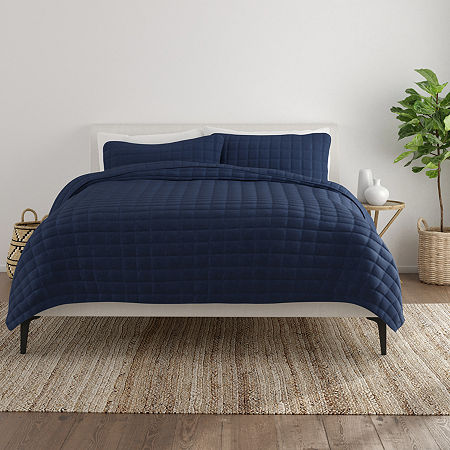 ienjoy Home Ultra Soft Square Pattern Quilted Coverlet Set  King - Navy