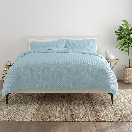 ienjoy Home Herringbone Lightweight Quilted Coverlet Set  Queen - Pale Blue