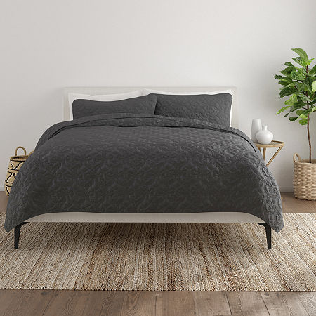 ienjoy Home Ultra Soft Damask Pattern Lightweight Quilted Coverlet Set  Queen - Gray
