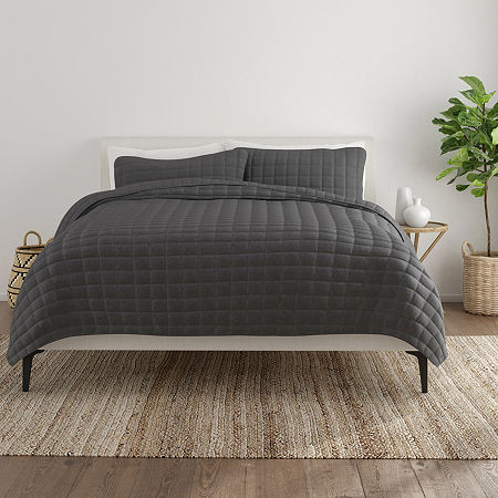 ienjoy Home Ultra Soft Square Pattern Quilted Coverlet Set  King - Gray