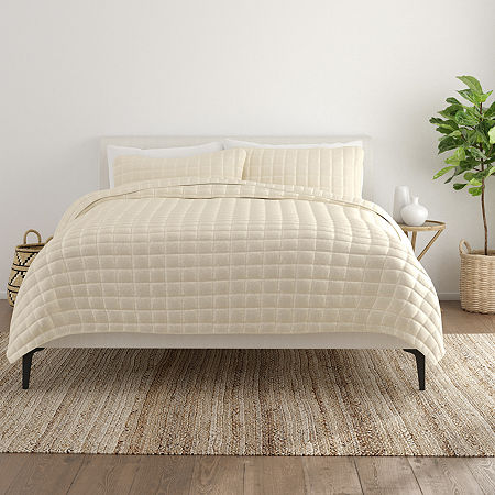 ienjoy Home Ultra Soft Square Pattern Quilted Coverlet Set  Twin - Ivory