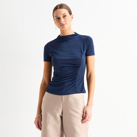 Click here for Worthington Womens Short Sleeve Mock Neck Top  Pet... prices