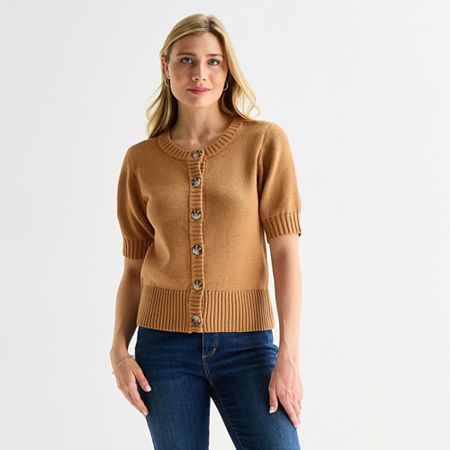 Click here for St. Johns Bay Womens Crew Neck Short Sleeve Button... prices