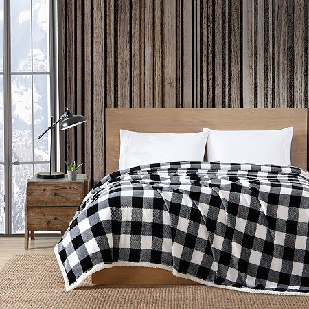 Eddie Bauer Cabin Plaid Ultra Soft Plush Fleece Reversible Blanket  Full/Queen - Black