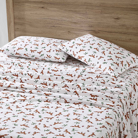 Eddie Bauer Printed Cotton Flannel 3-Pc. Sheet Set  Twin - Fox Trail Orange