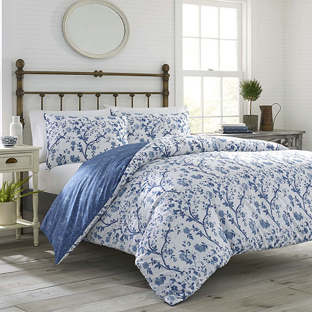 Laura Ashley Elise Cotton Reversible 7 Piece Comforter Set  King - Navy