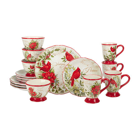 Certified International Winters Medley 16 Piece Dinnerware Set - Red and White