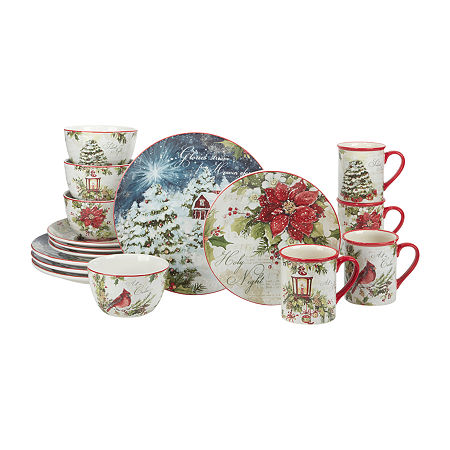 Certified International Silent Night 16 Piece Dinnerware Set - Red and White