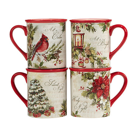 Certified International Silent Night 4 Piece Mug Set - Red and White