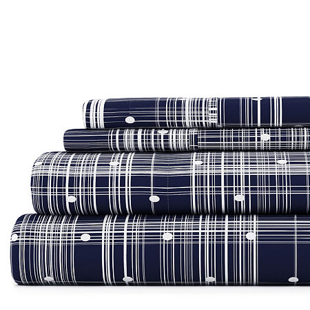 ienjoy Home The Timeless Classics Premium Ultra Soft Pattern 4-Pc. Sheet Set  California King - Navy Soft Polka Dots
