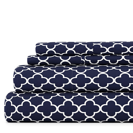 ienjoy Home The Timeless Classics Premium Ultra Soft Pattern 3-Pc. Sheet Set  Twin - Navy Quadrafoil