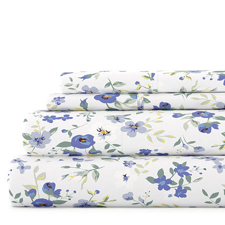 ienjoy Home The Farmhouse Chic Premium Ultra Soft Pattern 4-Pc. Sheet Set  California King - Light Blue Blossoms