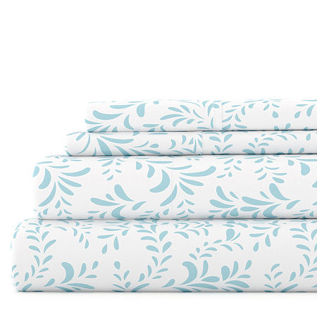 ienjoy Home The Farmhouse Chic Premium Ultra Soft Pattern 4-Pc. Sheet Set  California King - Light Blue Burst of Vines