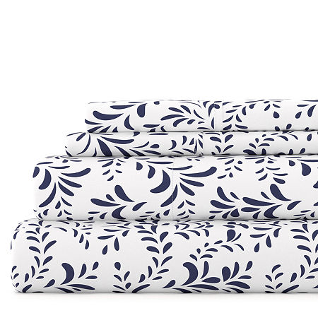 ienjoy Home The Farmhouse Chic Premium Ultra Soft Pattern 4-Pc. Sheet Set  Full - Navy Burst of Vines