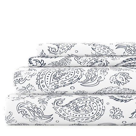 ienjoy Home The Farmhouse Chic Premium Ultra Soft Pattern 4-Pc. Sheet Set  Full - Navy Coarse Paisley