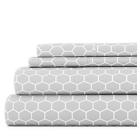 ienjoy Home The Farmhouse Chic Premium Ultra Soft Pattern 4-Pc. Sheet Set  California King - Grey Honeycomb