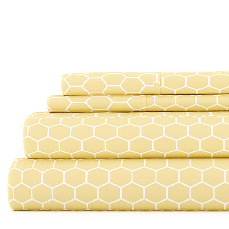 ienjoy Home The Farmhouse Chic Premium Ultra Soft Pattern 4-Pc. Sheet Set  Queen - Yellow Honeycomb