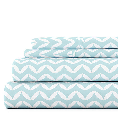 ienjoy Home The Farmhouse Chic Premium Ultra Soft Pattern 4-Pc. Sheet Set  California King - Light Blue Chevron