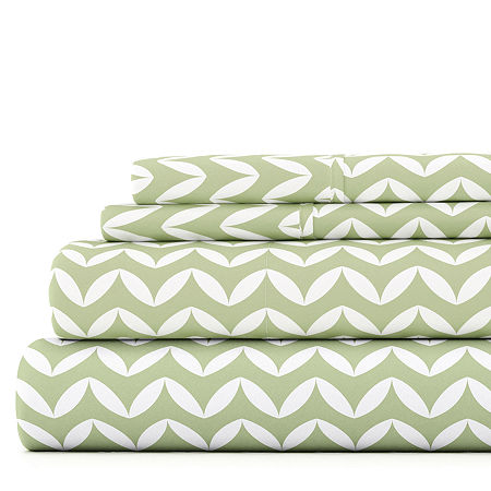 ienjoy Home The Farmhouse Chic Premium Ultra Soft Pattern 4-Pc. Sheet Set  Queen - Sage Chevron