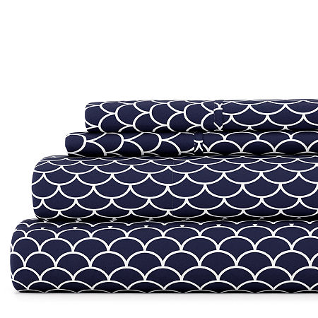 ienjoy Home The Farmhouse Chic Premium Ultra Soft Pattern 4-Pc. Sheet Set  California King - Navy Scallops