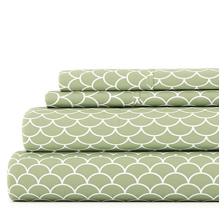 ienjoy Home The Farmhouse Chic Premium Ultra Soft Pattern 3-Pc. Sheet Set  Twin - Sage Scallops