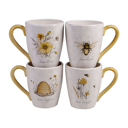 Certified International Bee Sweet 4-Pc. Mugs asst. - White/yellow/black