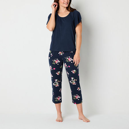 Liz Claiborne Womens Round Neck Short Sleeve 2-pc. Pajama Sets  X-small  Blue