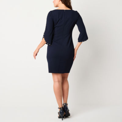 Jessica Howard Womens Pearl Trim 3/4 Sleeve Sheath Dress