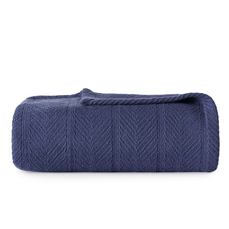 Closeout! Eddie Bauer Herringbone Solid Blanket  King - Navy