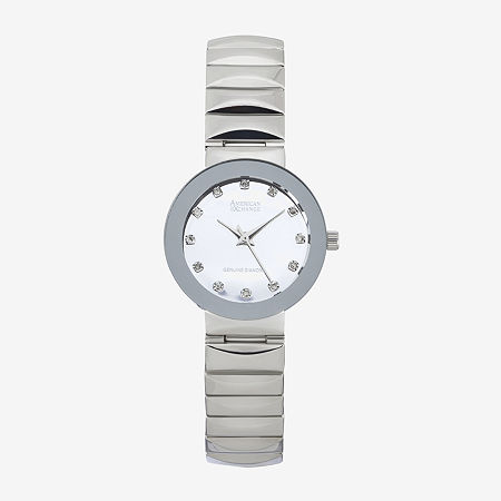 American Exchange Ladies Genuine Diamond Collection Shiny Silver Watch  28mm - Silver